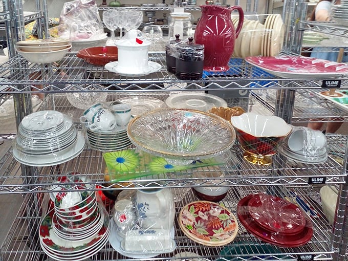 Dish-coveries! Crystal bowls neighbor everyday plates in this tableware wonderland where your next dinner party centerpiece is hiding in plain sight.