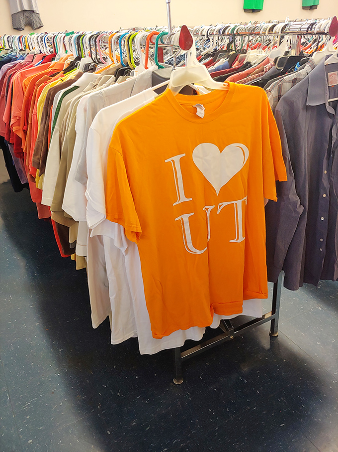 The "I &hearts; UT" shirt stands proud among its peers. In Tennessee, even the thrift stores bleed orange for the Volunteers.