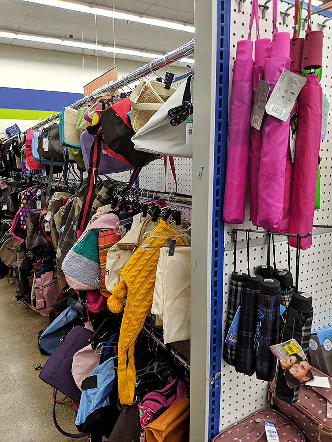 Handbag heaven! Designer dreams and practical purses hang side by side in this fashion democracy where style doesn't require a trust fund.