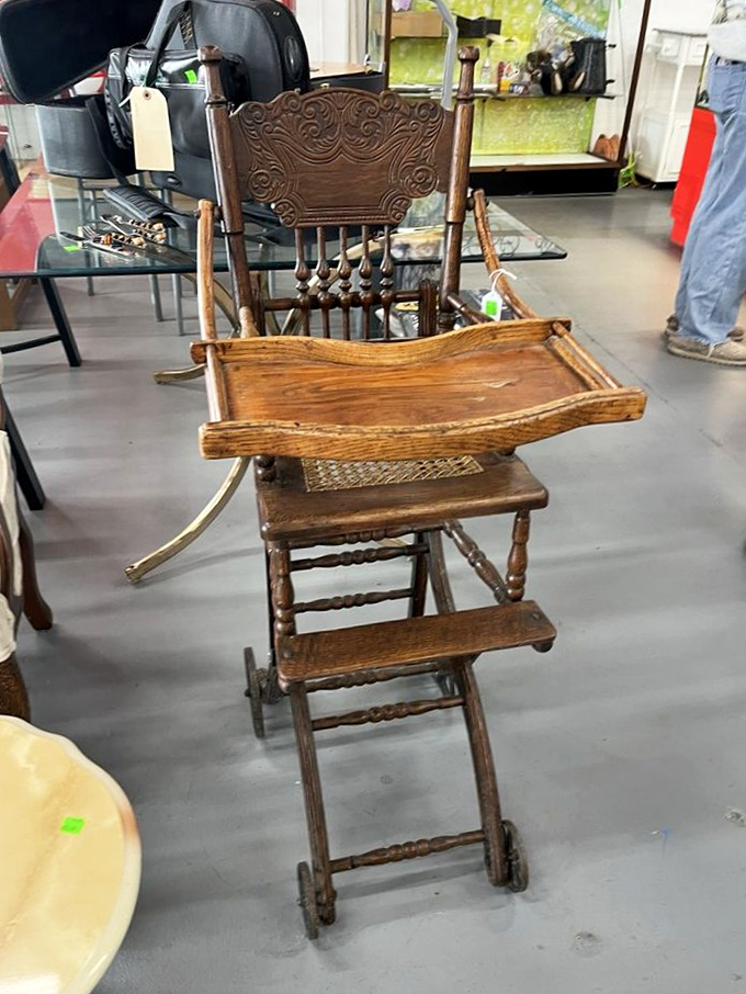 This antique high chair tells stories of family dinners past&mdash;and with a little TLC, could witness many more spaghetti-faced toddlers in its future.