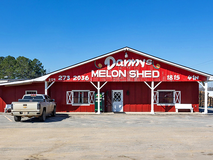 Danny's Melon Shed isn't trying to be Instagram-worthy&mdash;it's authentically utilitarian, a temple of watermelon worship painted the color of summer.