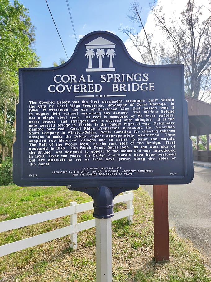 The official marker reveals fascinating details about Hurricane Cleo and tobacco advertisements, proving this bridge has weathered both storms and changing times. 
