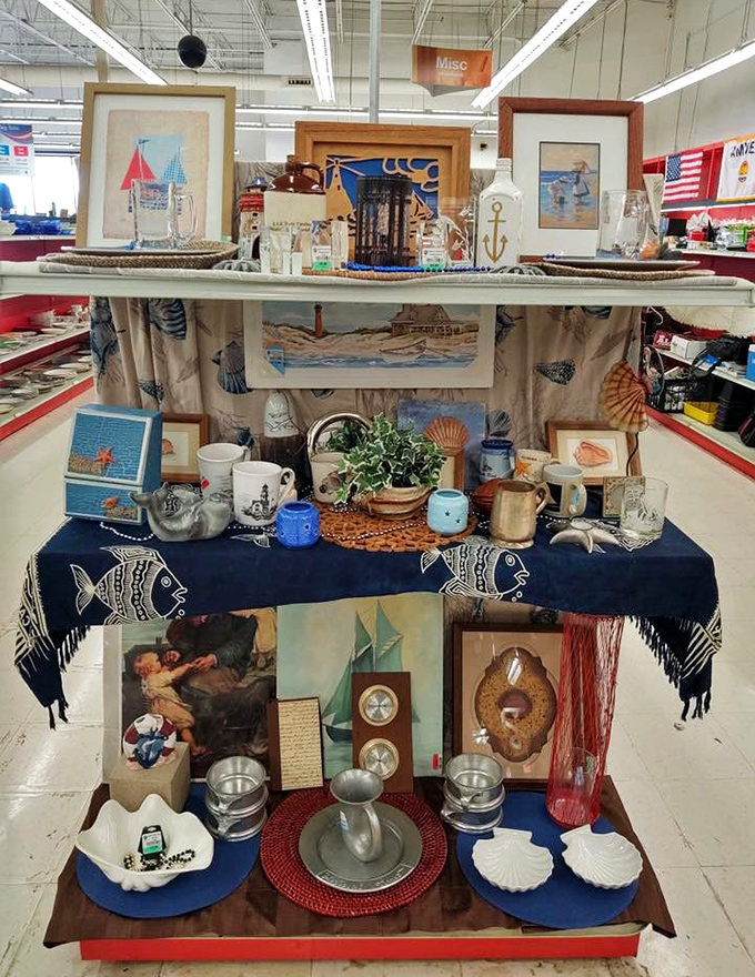 A nautical-themed display that would make any coastal grandmother proud. These maritime treasures bring beachy vibes without the sandy aftermath.