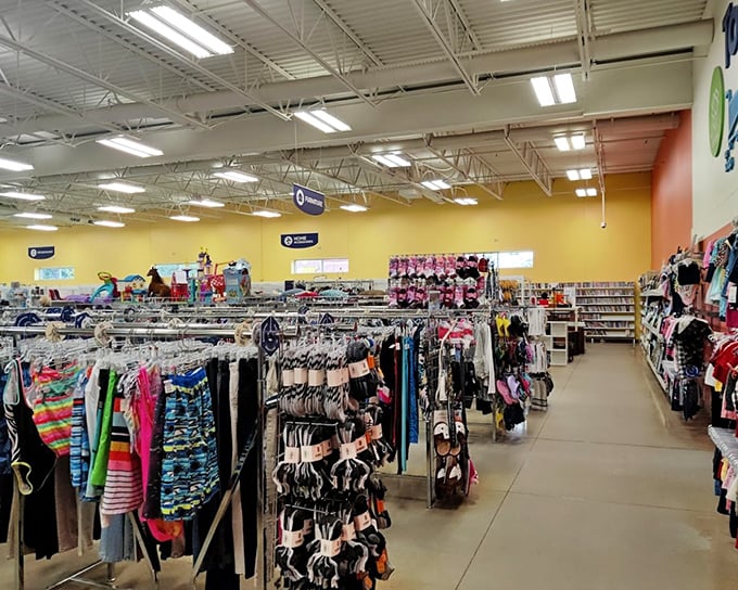 Organized chaos at its finest. The clothing section is where fashion trends of the past three decades collide in harmonious possibility.