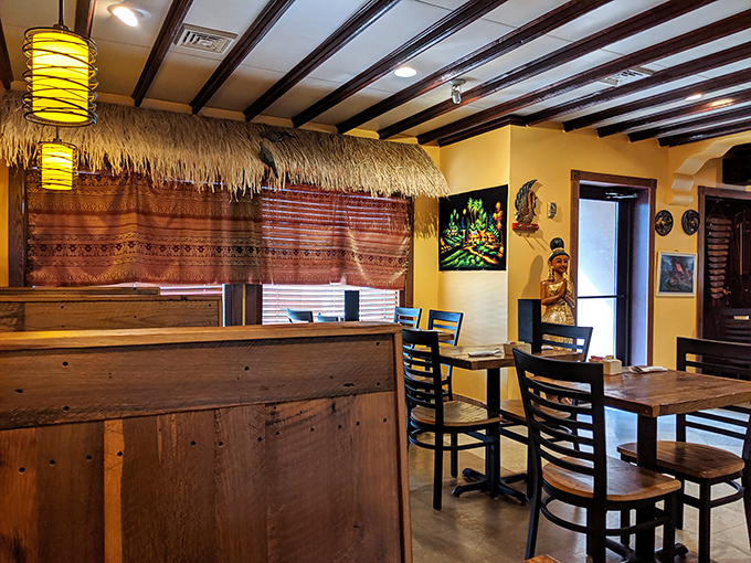 Thatched details and yellow walls create that "somewhere else" feeling we all crave when dining out. Vacation vibes without the airfare!