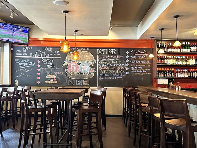 The chalkboard menu and well-stocked bar create that perfect neighborhood hangout vibe where everyone feels welcome.