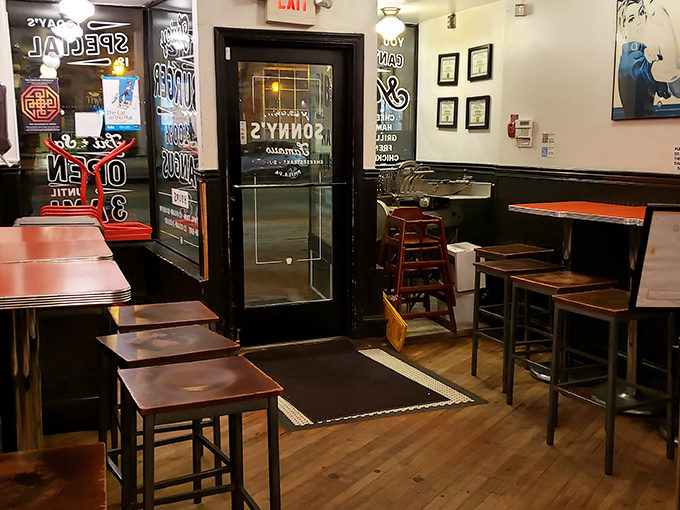 The calm before the storm. Empty now, but soon these seats will host the symphony of "mmms" and "aahs" that follow first bites.