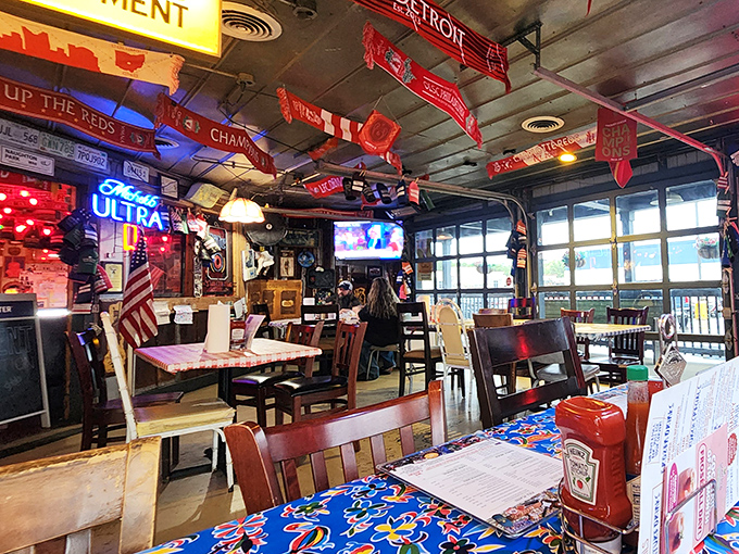 More angles reveal more charm, with signs and lights creating the perfect backdrop for your chicken tender adventure story.
