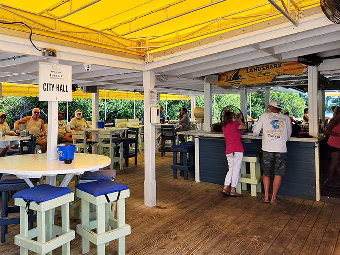 City Hall they call it—where the real decisions in Islamorada get made. Over cold drinks and with Florida Bay as the witness.