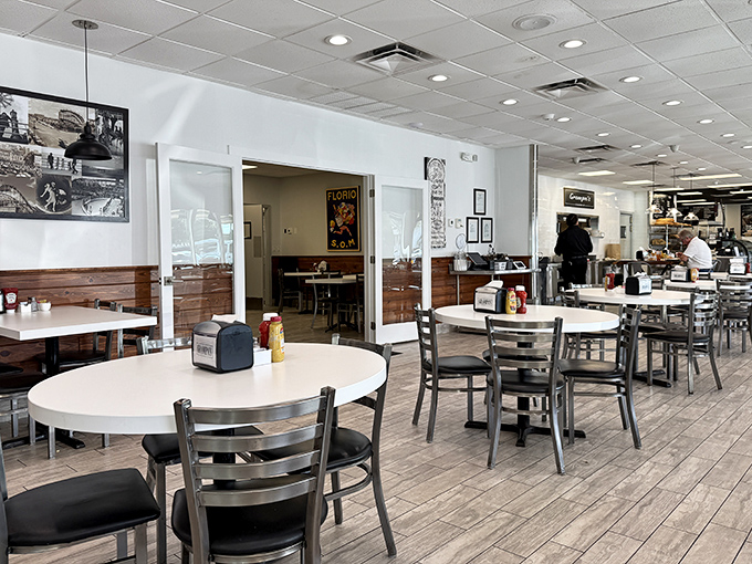 The wood accents and clean lines create an atmosphere where both nostalgia and contemporary comfort coexist beautifully.