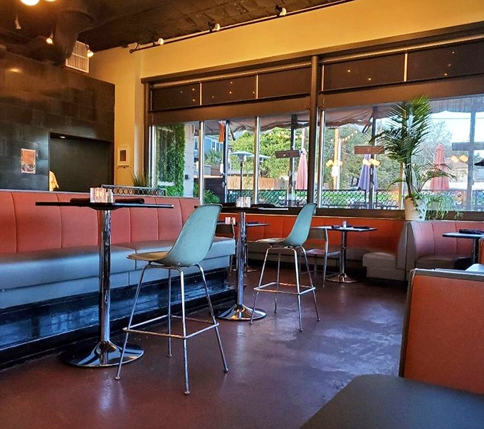 Another angle reveals how natural light transforms this space from diner to dining destination.