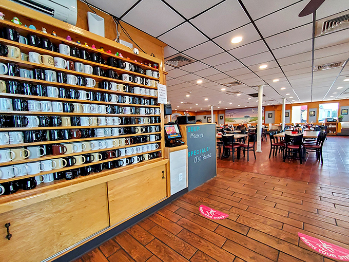 The coffee mug wall isn't just decoration&mdash;it's a hall of fame for caffeine enthusiasts who understand breakfast's most important supporting actor.