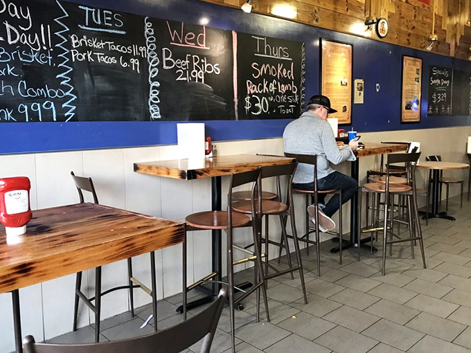 Daily specials that change with the pitmaster's inspiration. Wednesday's beef ribs alone are worth rearranging your entire week's schedule.