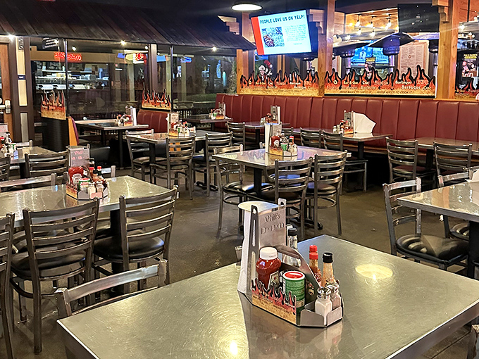 Where strangers become friends over shared BBQ enthusiasm. The dining room hums with the satisfied murmurs of people having religious experiences with smoked meat.