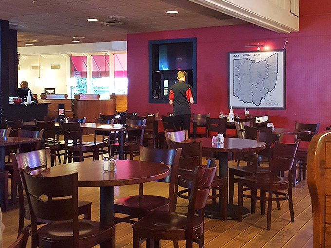 Red walls add warmth to this dining space where Ohio hospitality comes standard. The kind of place where "just one more bite" becomes your evening mantra.