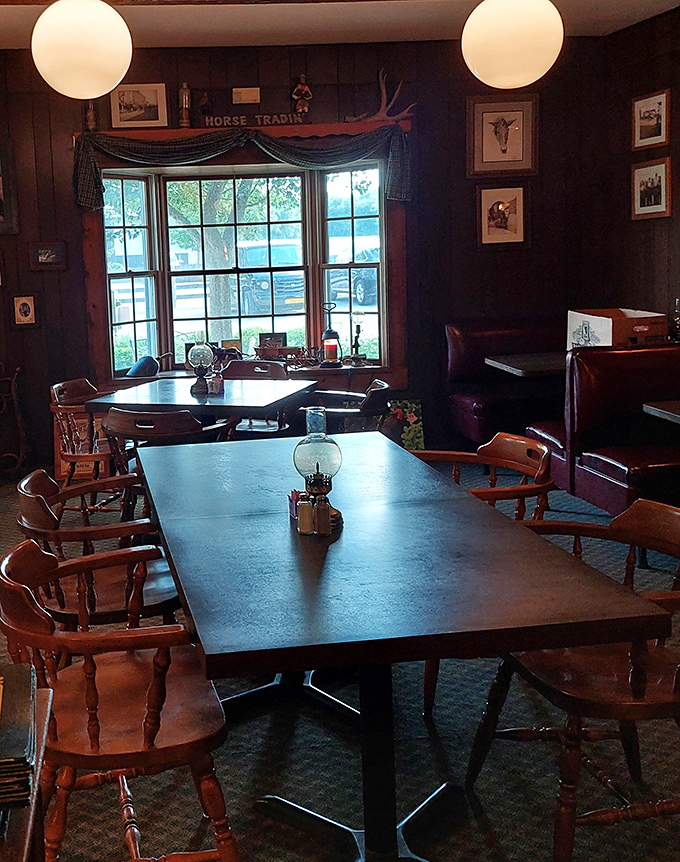 Another dining area where rustic charm meets country comfort, complete with windows offering views that pair perfectly with comfort food.