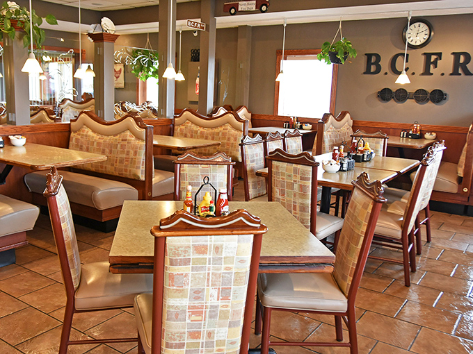 Hanging plants, comfortable booths, and that distinct "everyone's welcome" vibe&mdash;this dining room feels more like home than many living rooms.