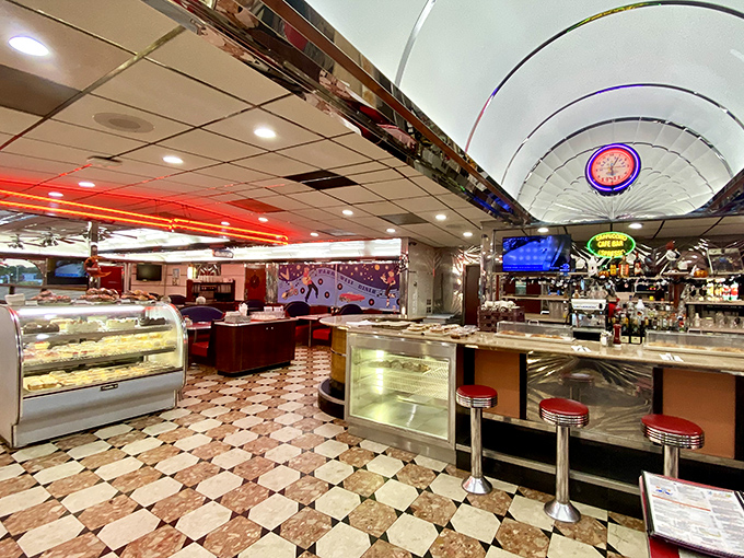 The dessert case and counter area&mdash;where important decisions are made and coffee flows like conversation at a family reunion.
