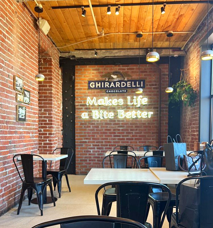 Chocolate Makes Life a Bite Better isn't just a slogan&mdash;it's the truest statement ever illuminated on a brick wall.