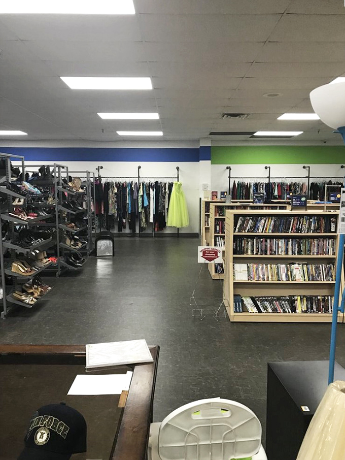 Books and shoes: the perfect pairing for both body and mind. That lime green prom dress in the background is someone's future statement piece.