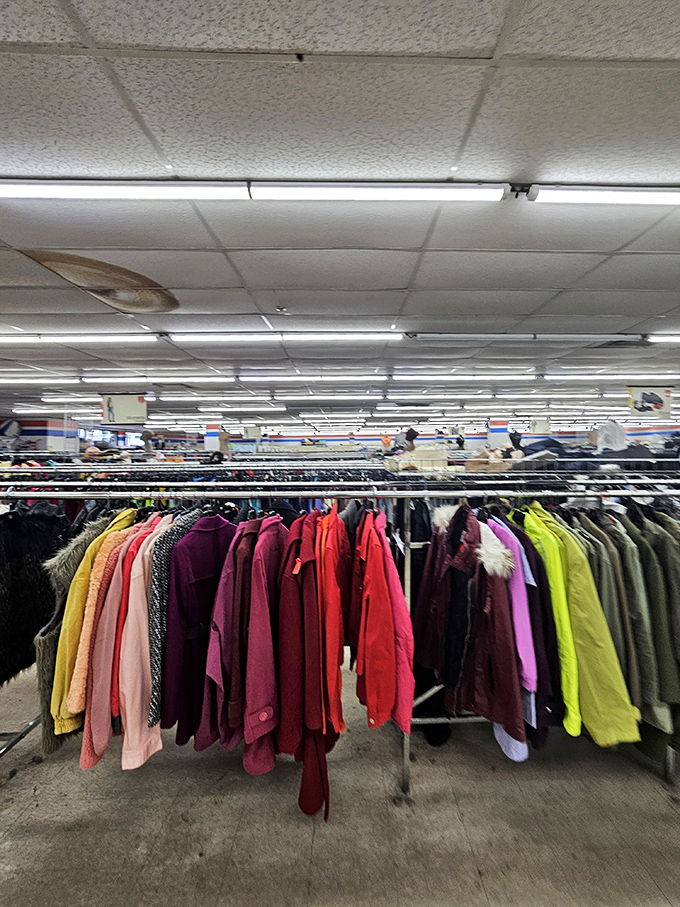 The coat section: where $15 might score you the leather jacket that makes strangers ask if you're in a band.