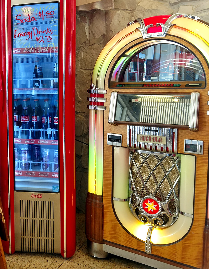 That glowing jukebox isn't just decoration&mdash;it's the beating heart of Fins' atmosphere, ready to soundtrack your comfort food adventure.