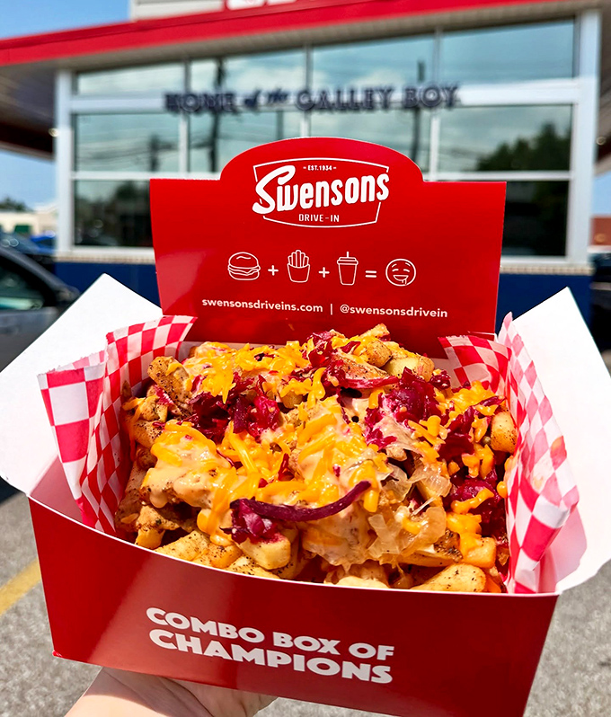 Loaded fries that require a game plan before eating. The "Combo Box of Champions" lives up to its confident name.
