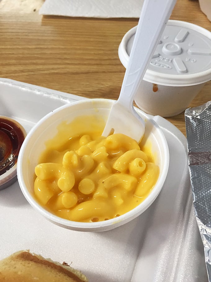 Mac and cheese so gloriously yellow and creamy it could make a grown person weep with childhood nostalgia.