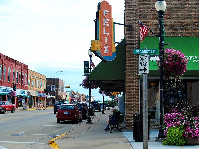 Hanging flower baskets and vintage neon signs transform Viroqua's streets into a Norman Rockwell painting come to life, minus the exaggerated nostalgia.