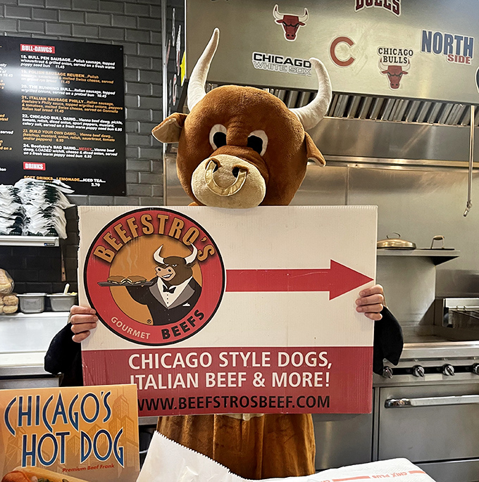 The mascot bull &ndash; half ambassador, half warning. He's basically saying, "You're going to love this so much, you'll need a bigger belt."