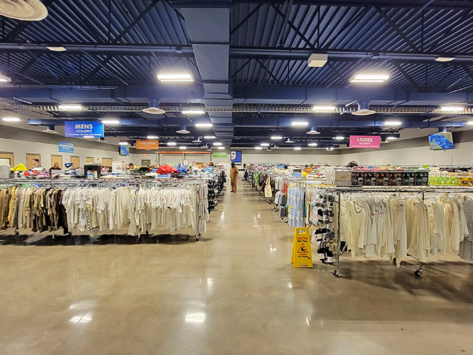 The clean, organized expanse that shatters thrift store stereotypes. This isn't your grandmother's jumbled charity shop&mdash;it's retail therapy for the fiscally responsible.