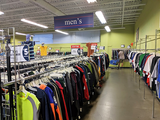 The men's department offers everything from casual tees to interview-ready blazers, all waiting for their second chance at making impressions.