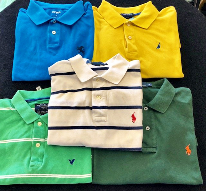 The rainbow of polo perfection! From Polo Ralph Lauren to Nautica, these gently-used designer shirts prove that looking like a million bucks doesn't require spending it.