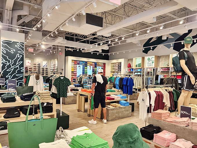 The Lacoste store's clean lines and vibrant displays make even the most shopping-averse companions think, "Maybe I do need seventeen polo shirts in slightly different shades."