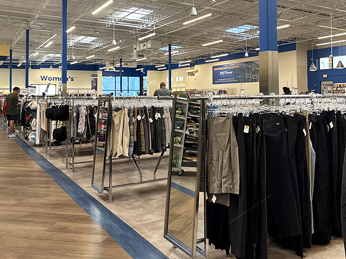 The men's department&mdash;where yesterday's business meeting attire awaits tomorrow's job interview, proving that second chances come in all sizes and colors.