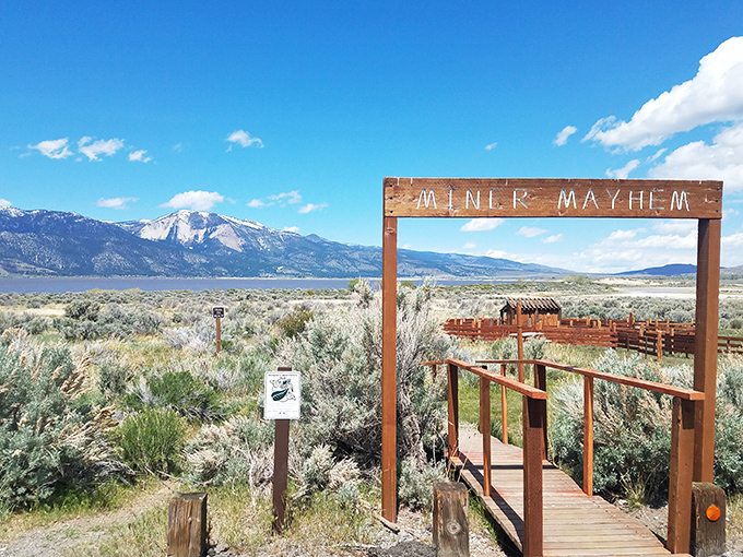"Miner Mayhem" entrance beckons history buffs and curious wanderers alike. Nevada's mining heritage comes alive through interactive exhibits.