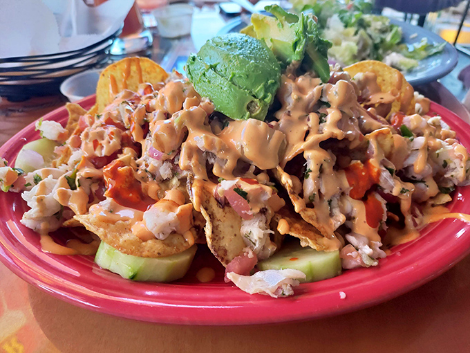 These nachos aren't just topped&mdash;they're smothered in a seafood fiesta that makes every chip feel like it won the lottery.