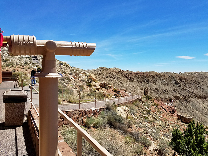 "Is that a boulder or an ant?" The observation telescopes help visitors distinguish between the two at the crater floor.