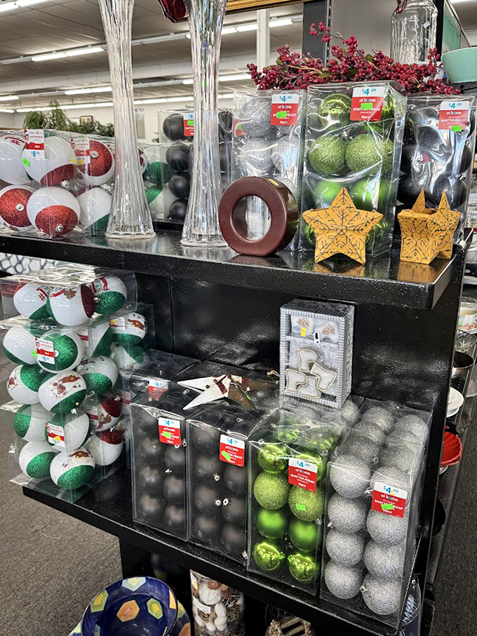 Holiday decorations organized with more care than my grandmother's recipe box, proving that festive cheer doesn't require a first-mortgage price tag.