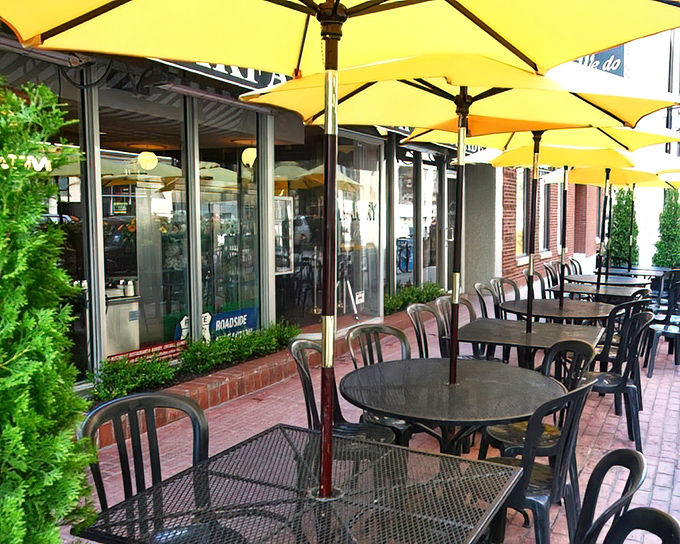 The outdoor seating area: where breakfast meets fresh air and Chicago's architecture provides the perfect backdrop for your coffee.