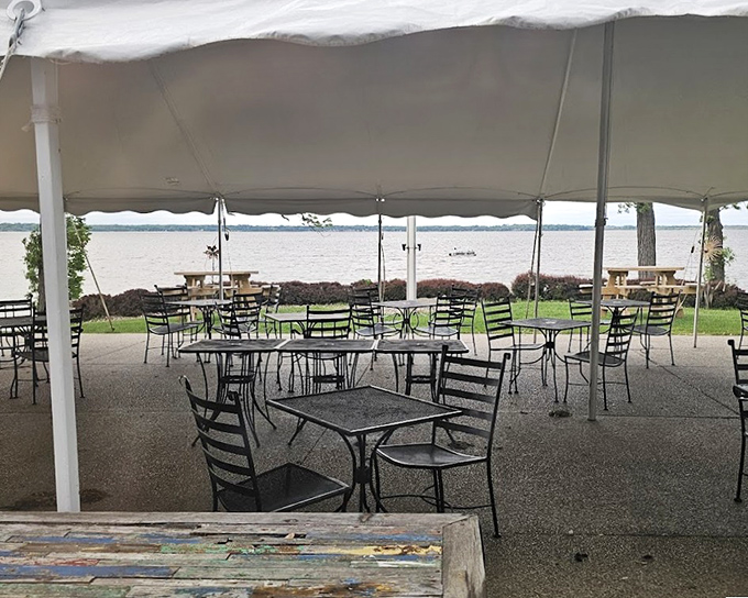 The lakeside tent isn't just dining with a view&mdash;it's dinner and a show, starring Lake Koshkonong in its most flattering light.