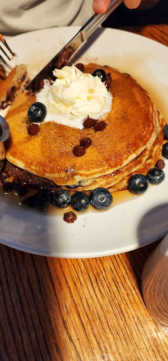 Pancakes that make you understand why breakfast deserves its "most important meal" status. Those blueberries aren't garnish &ndash; they're jewels.