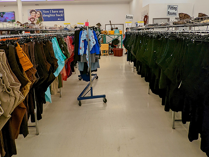 The pants section is organized with military precision. Finding your size has never been easier&mdash;or more affordable!