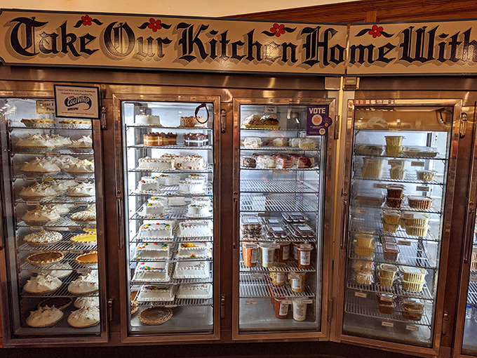 "Take Our Kitchen Home With You" isn't just a sign&mdash;it's a dessert display that makes willpower officially obsolete.