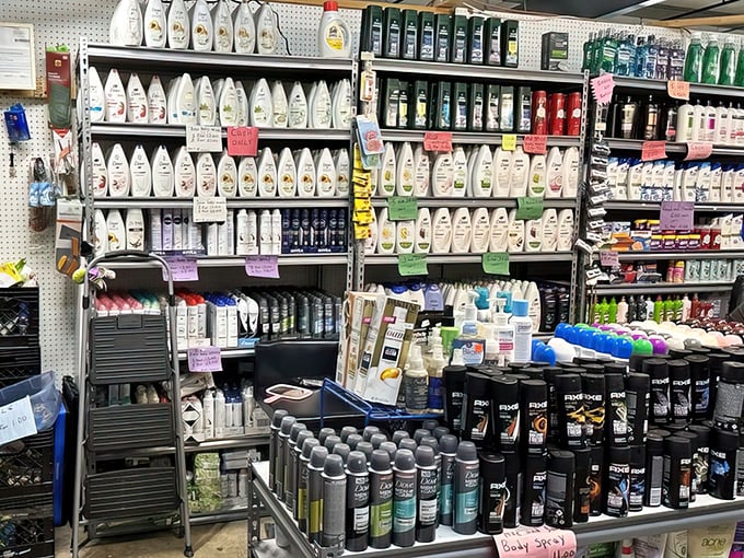 The beauty bonanza! Even the most dedicated bargain hunters pause at this meticulously organized personal care product paradise.