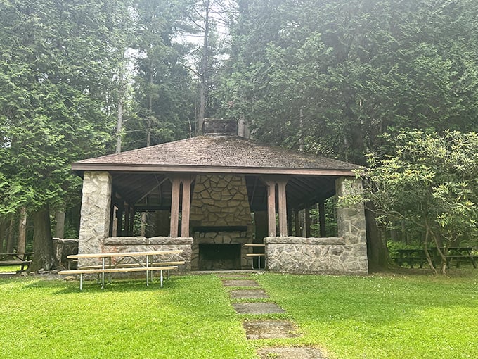 This stone pavilion has witnessed more family reunions, birthday celebrations, and perfectly grilled hot dogs than any restaurant in town.
