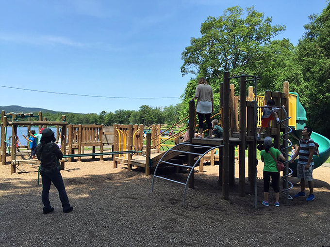 Childhood joy in its natural habitat. This playground proves that sometimes the best entertainment doesn't require charging cables or software updates.