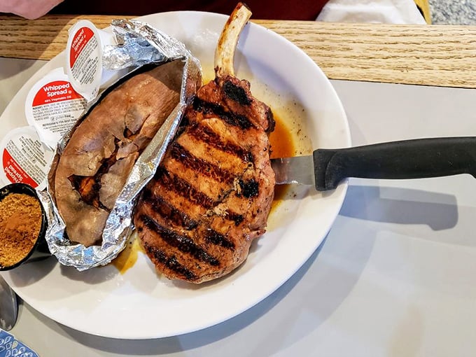 This pork chop with its perfect grill marks is like edible sheet music&mdash;each stripe representing a note in a symphony of flavor.