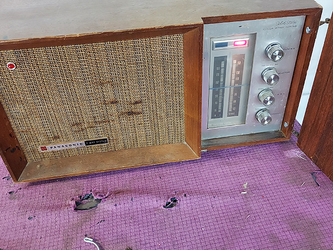 This vintage Panasonic radio cabinet isn't just electronics&mdash;it's a portal to evenings when families gathered around to hear the world together.