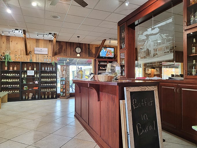 Behind that bar is liquid courage for those about to face the difficult decision between cobbler and pie for dessert.